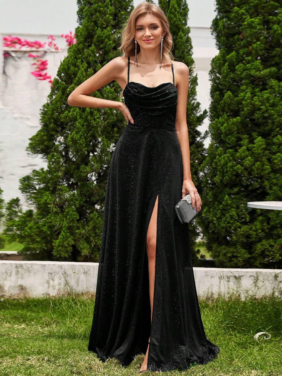 EVERPRETTY Elegant Backless Spaghetti Strap Split Hem Cocktail Party ...