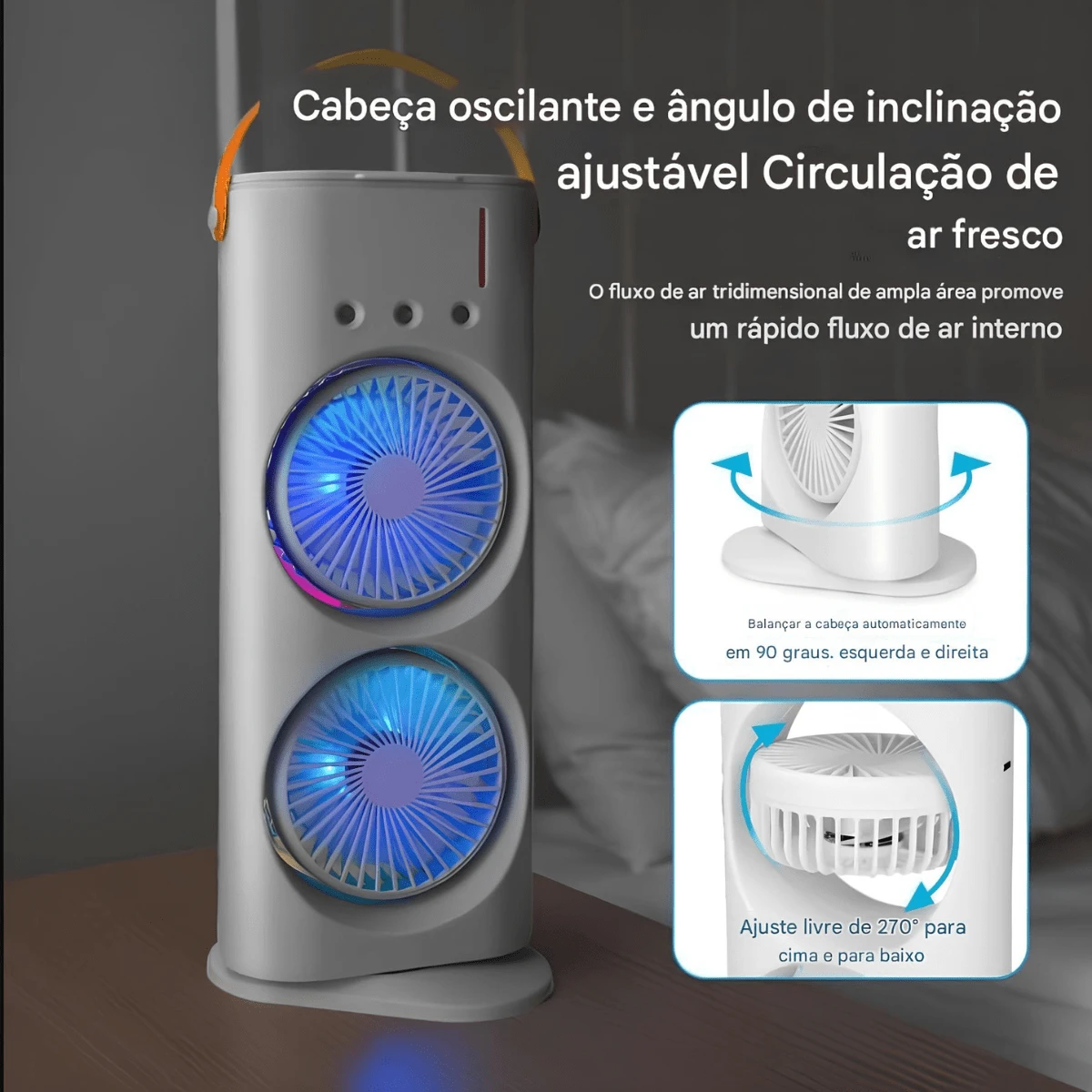 Mini Air Conditioner Fan 2 Floors Double Rotating With RGB Portable ...