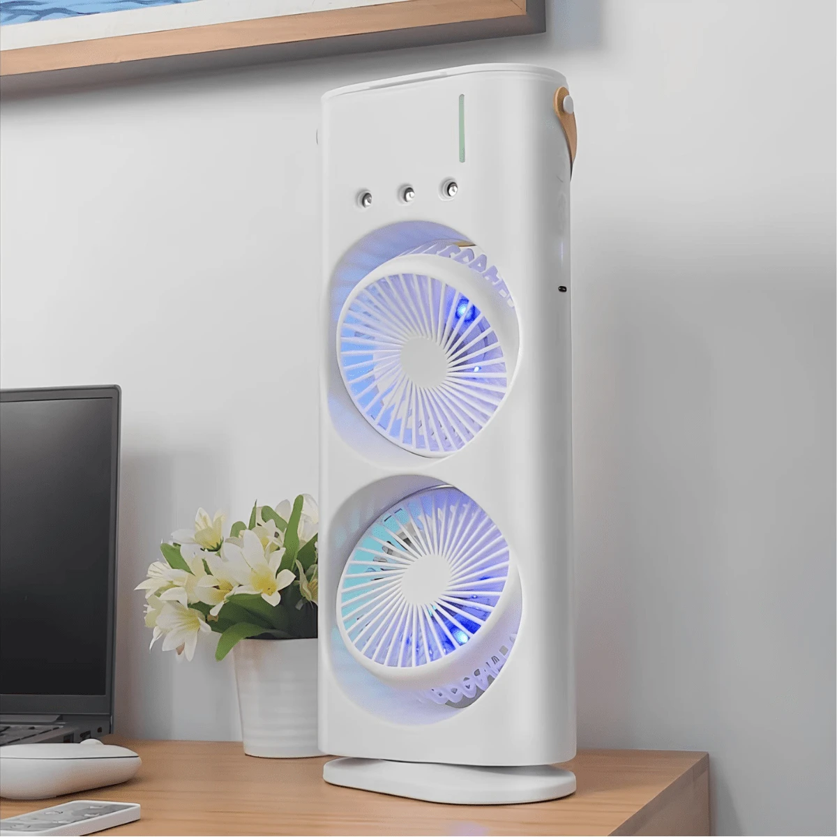 Mini Air Conditioner Fan 2 Floors Double Rotating With RGB Portable ...