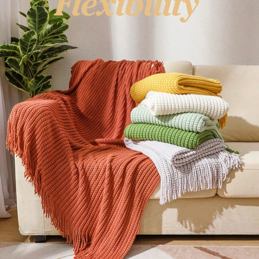 Sofa Throw Blanket, Office Nap Air Conditioning Blanket, Knitted Pom Pom Bohemian Style Lap ...