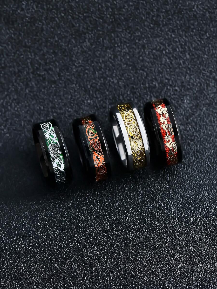 8pcs Vintage High-End Accessories Chinese Dragon Stainless Steel Rings, Multi-Color Chinese ...
