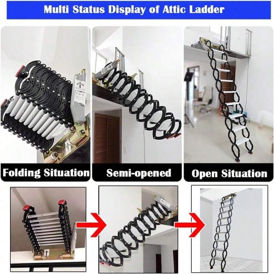 Wall Folding Ladder Stairs Attic Loft Stairs 21.2x5.5in Al-Mg Alloy ...