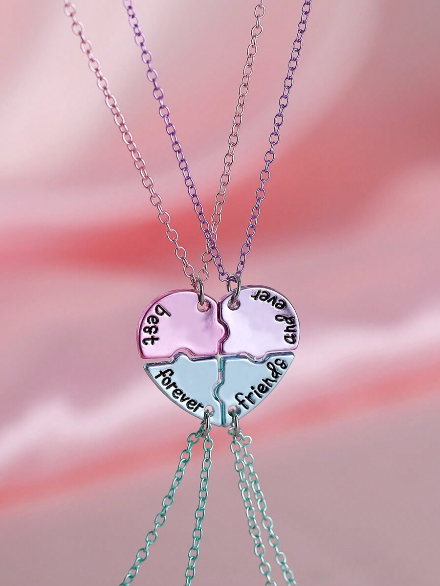 4pcs/Set Girls Best Friends Forever Heart Puzzle Necklace Set, Colorful ...