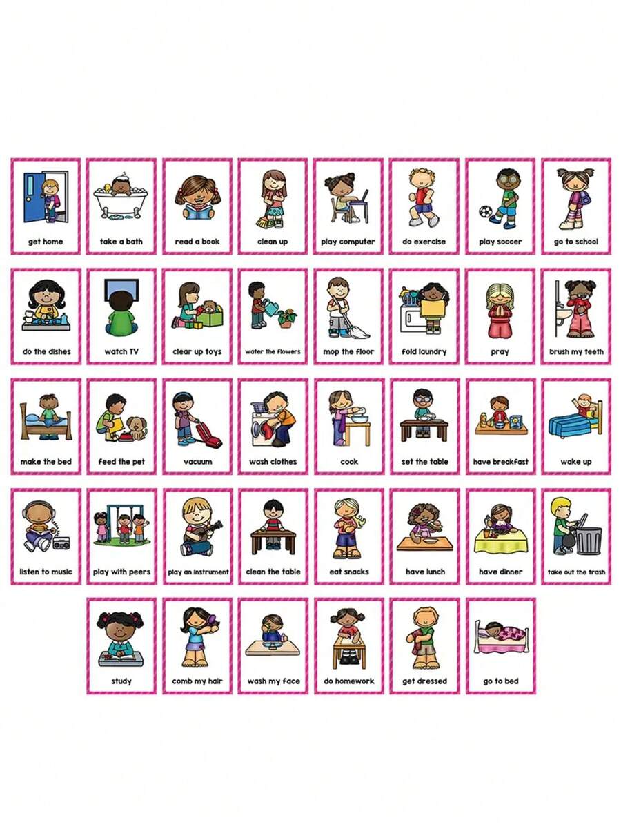 Daily Routine Educational English Vocabulary Flash Cards, Learning ...