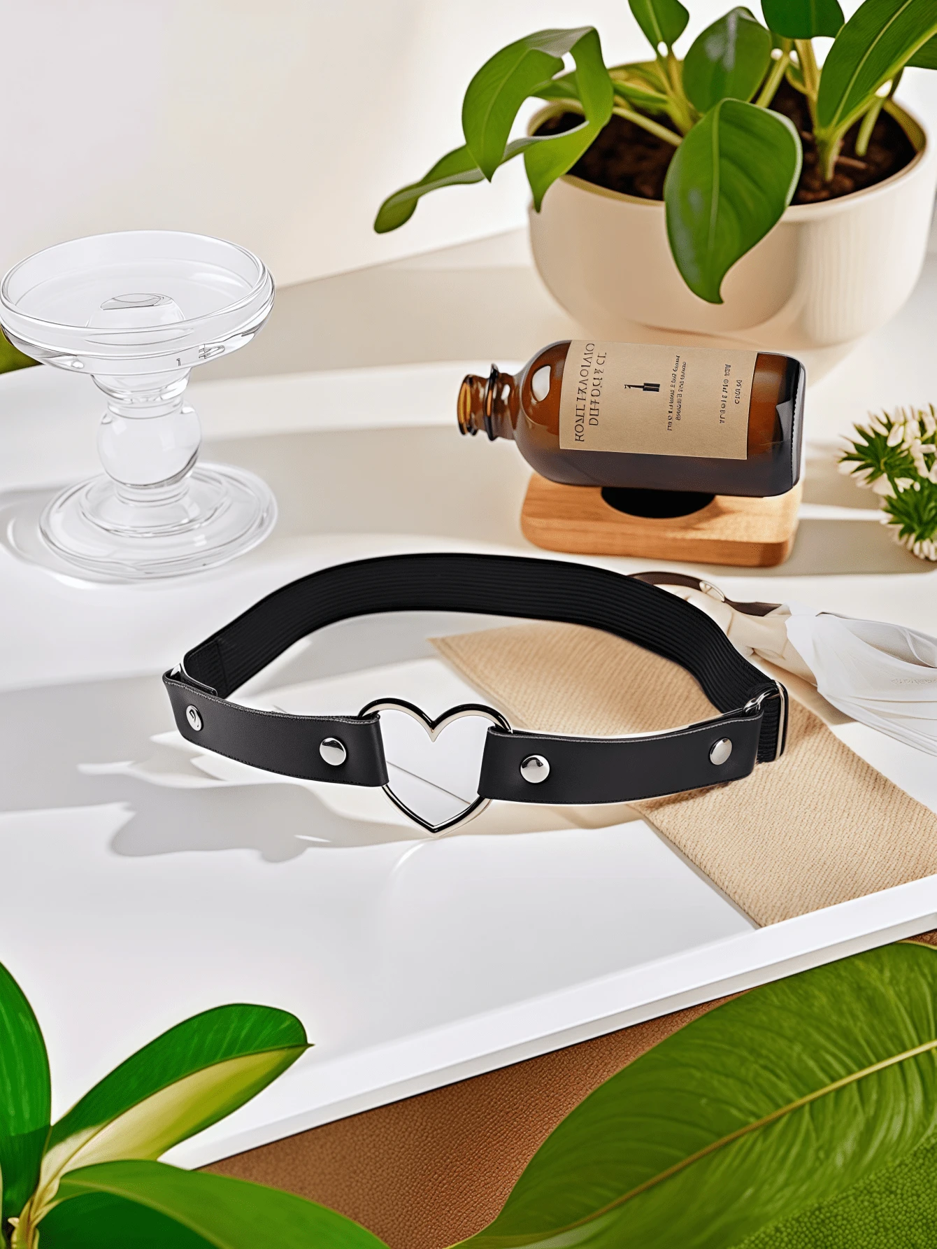 1pc Black PU Leather Sexy Heart Garter Belt For Women, Elastic ...