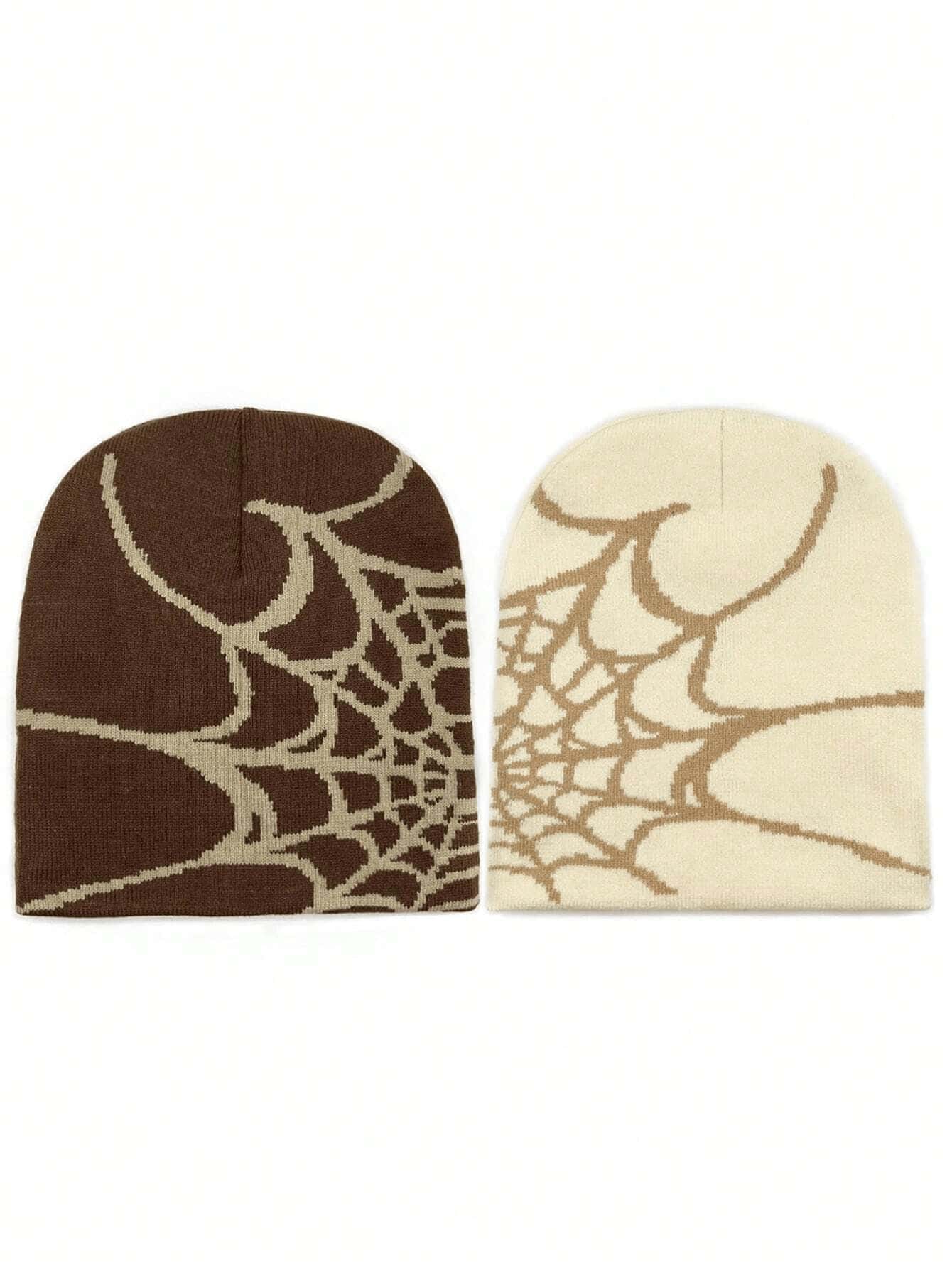 2pcs/Set Women's Spider Web Jacquard Knit Beanie | SHEIN USA