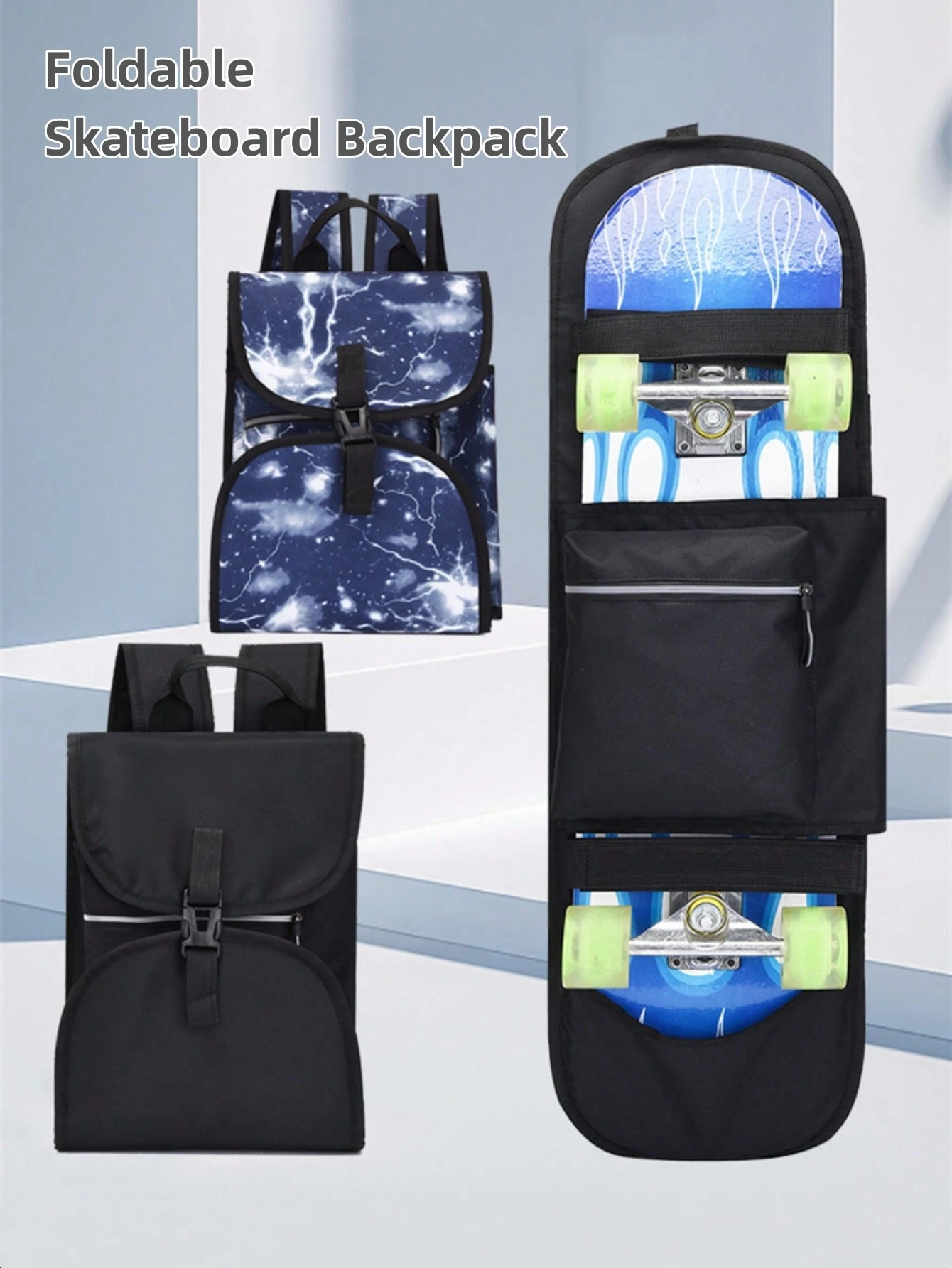 Foldable Skateboard Backpack Bag Carry On Bag With Adjustable Shoulder ...