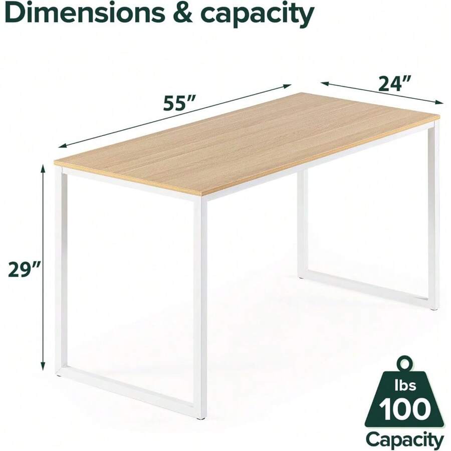 Jennifer 55 Inch White Frame Desk, Computer Workstation, Office Desk ...