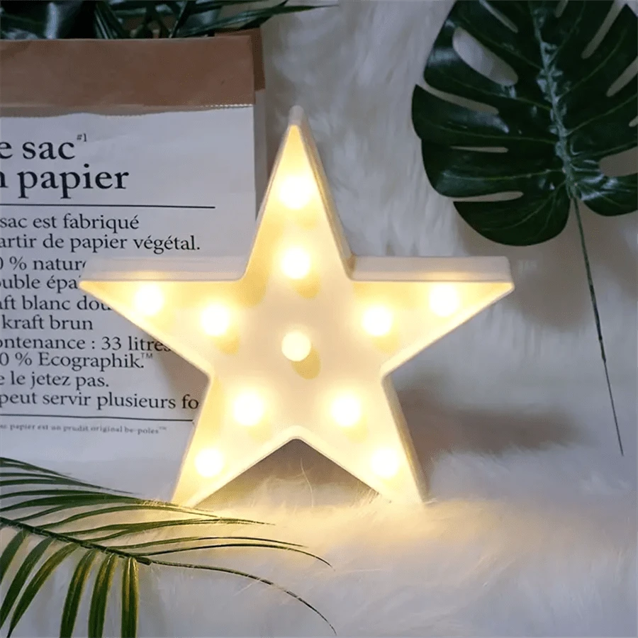 1PC Star Night Lights LED Plastic Star Shaped Sign Lighted Star Marquee ...