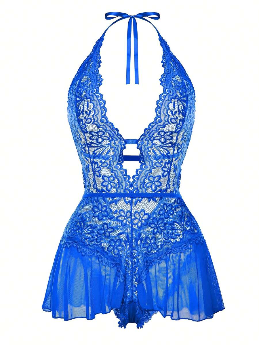 Women's Sexy Lingerie, Floral Lace Teddy Lingerie, Halter Strappy ...