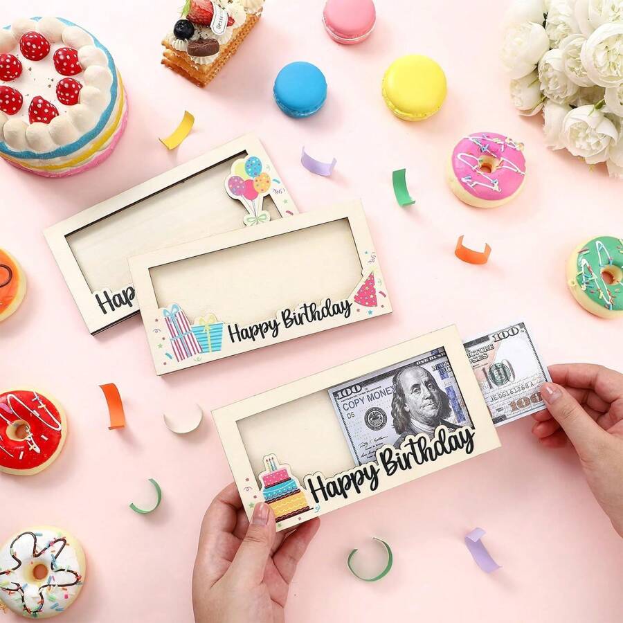 1/3pcs DIY Wooden Birthday Party Gift Wallet, Greeting Card Gift Wallet ...
