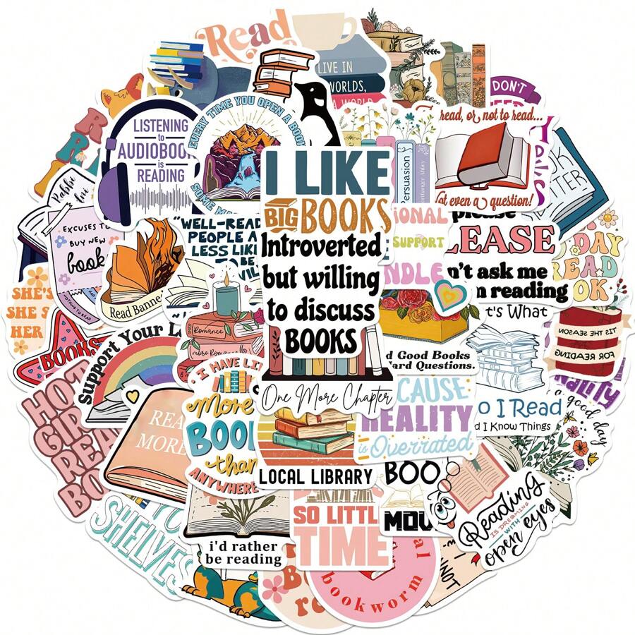 50PCS Reading Stickers Book Stickers Book Themed Stickers Bookish ...