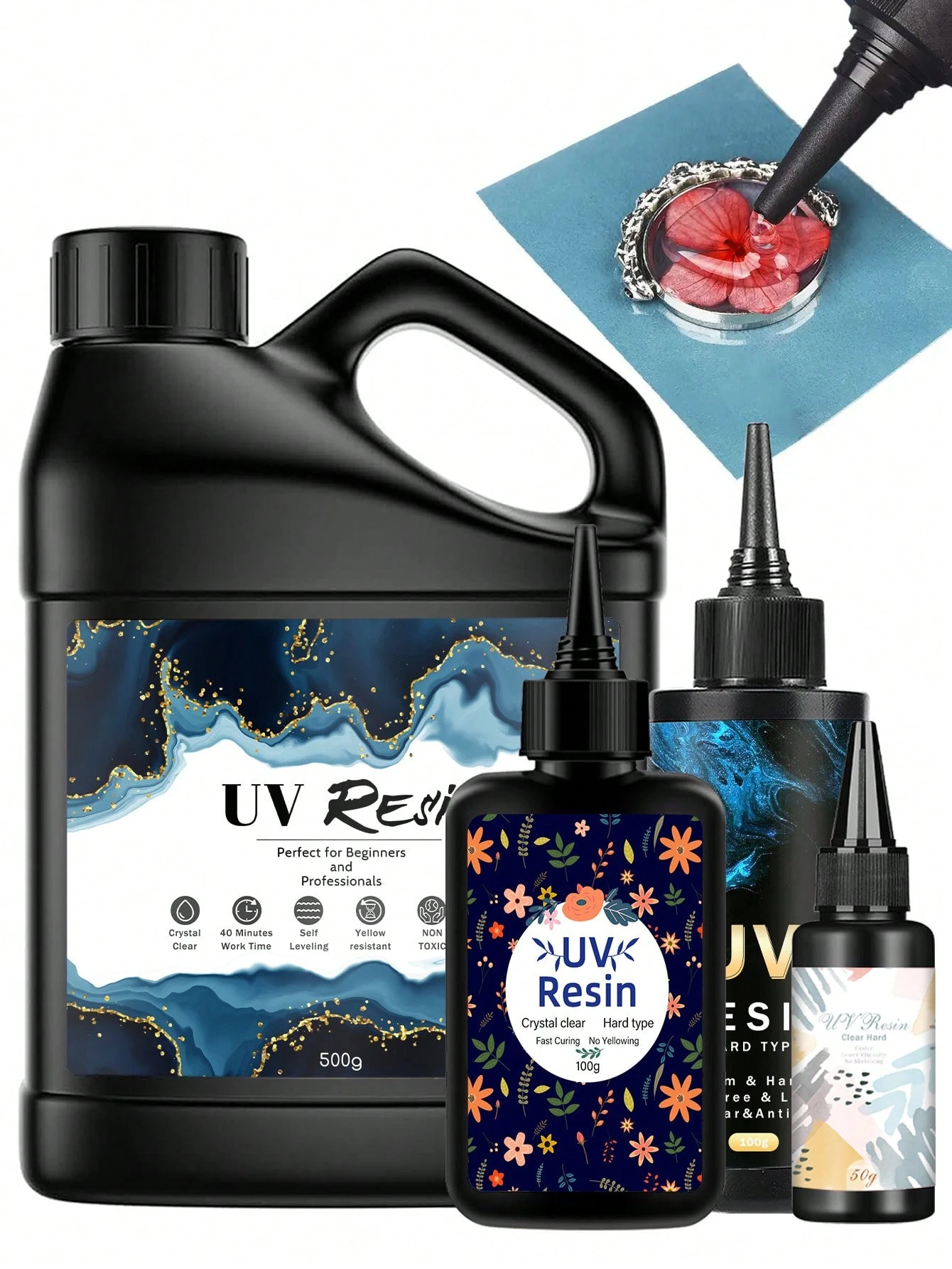 UV Resin Hard, High Gloss UV Cure Epoxy Resin Crystal Kit Solar Activated Glue For Jewelry ...