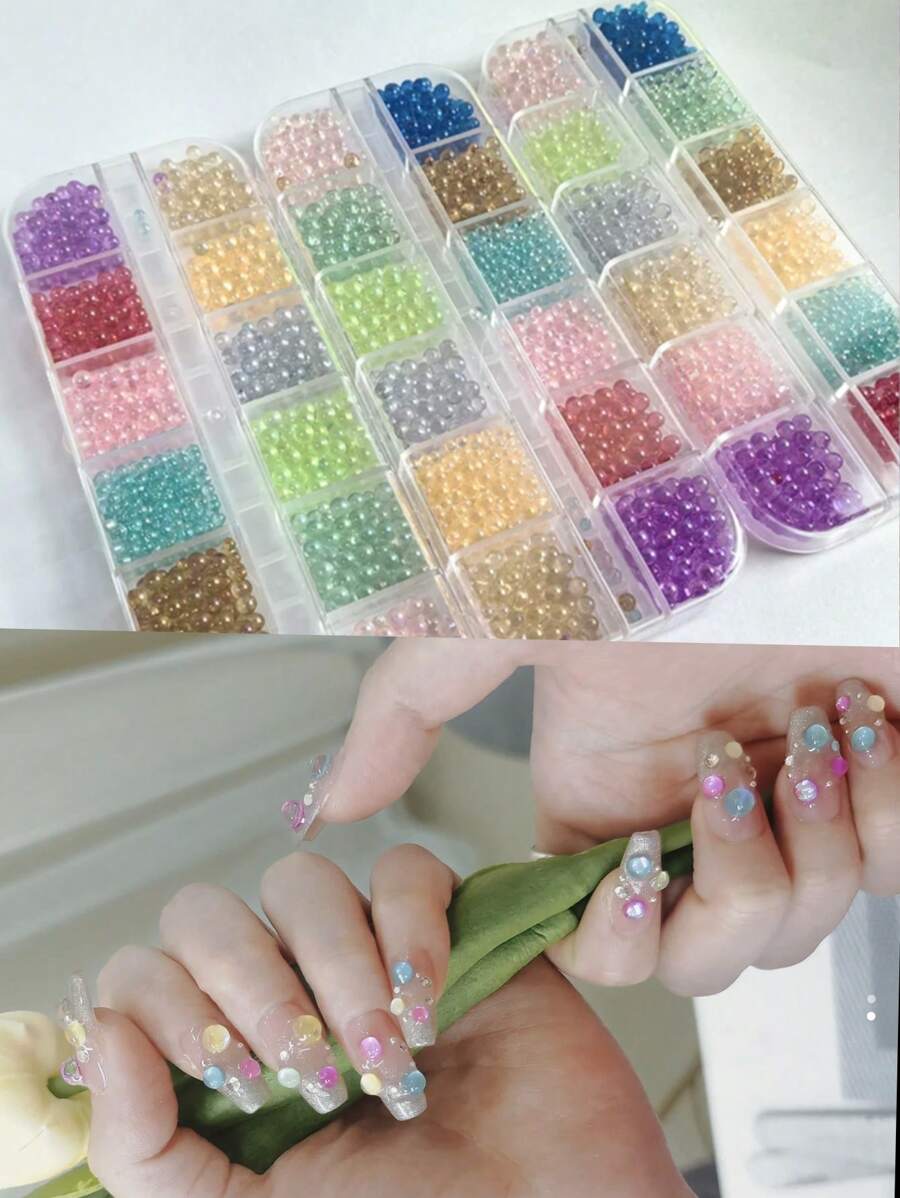 12-Grid Mermaid Fantasy Bubble Pearl Assorted Size New Style Nail Art Mermaid Pearl Aurora ...