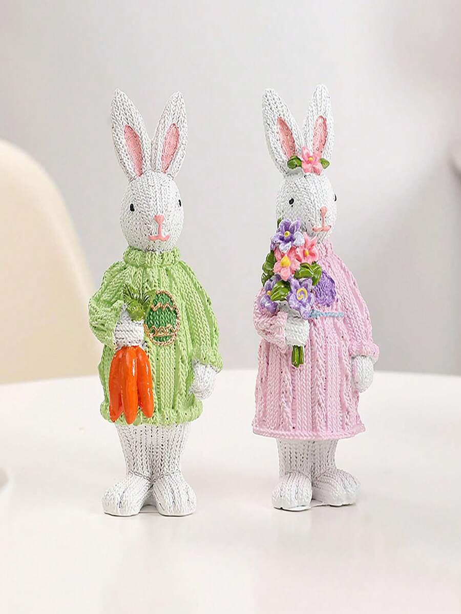 1pc Resin Bunny Statue Easter Bunny Figurines,5.9in H Easter Bunny With ...