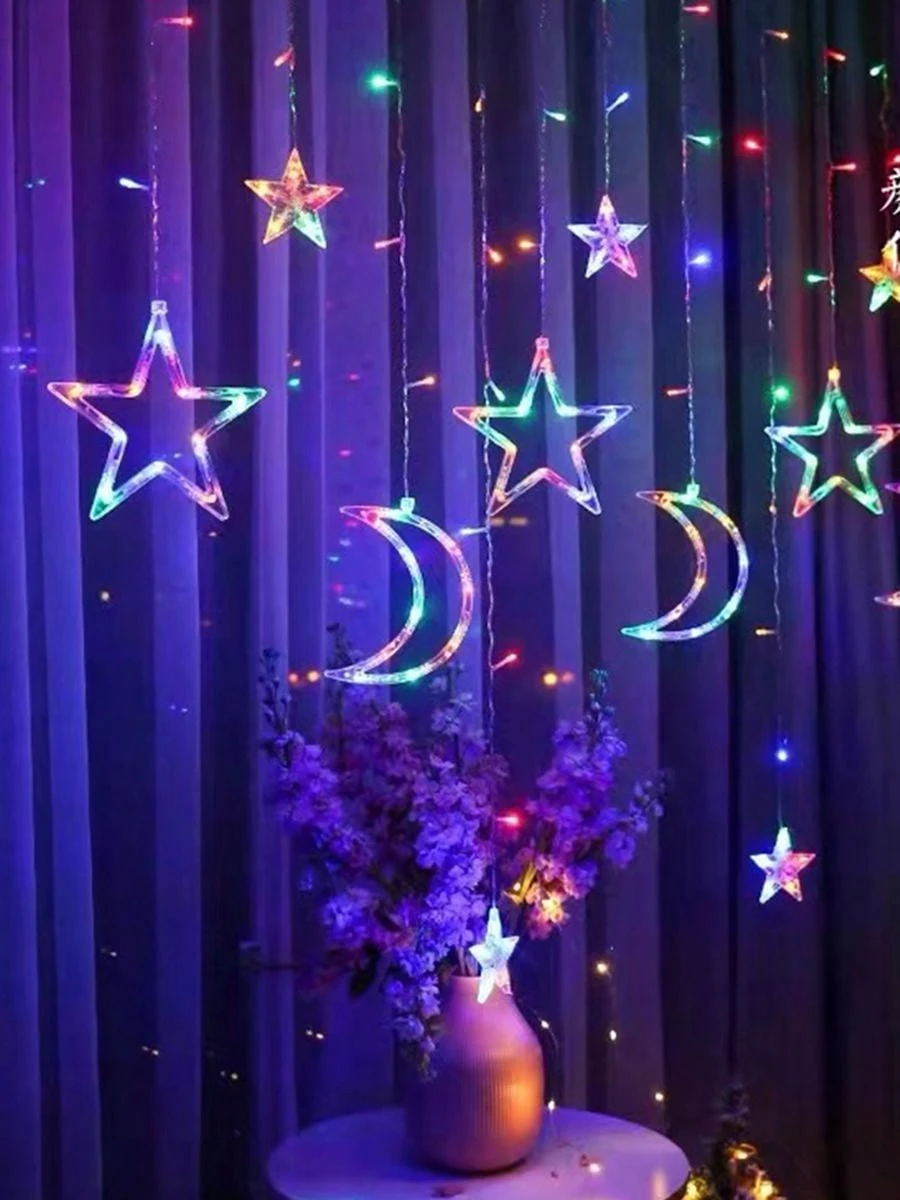 3.5m Moon & Star String Lights, 12 Hanging Stars & Moons LED Lights ...