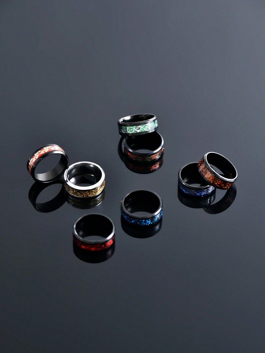 8pcs Vintage High-End Accessories Chinese Dragon Stainless Steel Rings ...