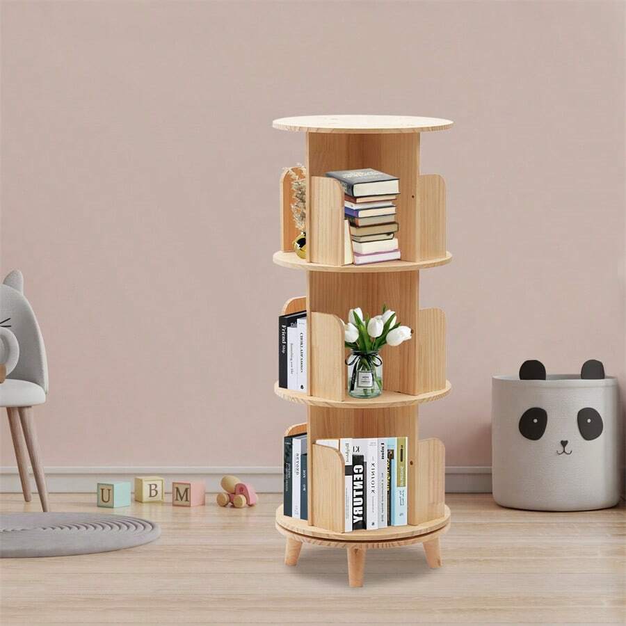 Freestanding Wooden Rotating Bookshelf With Legs - Multi-Level Options ...