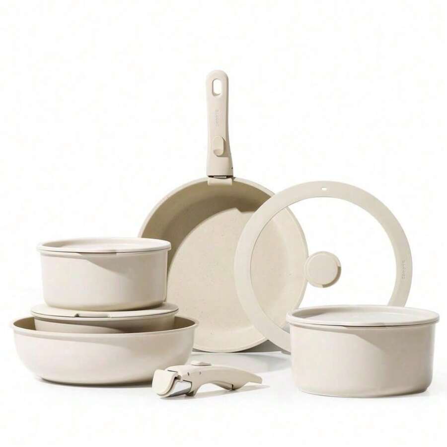 [Official] CAROTE 11pcs Detachable Handle Pots And Pans Set,Cream White ...