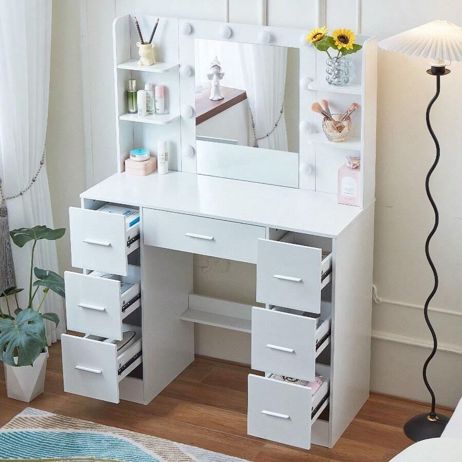 Makeup Vanity Set Large LED Lighted Mirror Dressing Table Dresser Desk ...