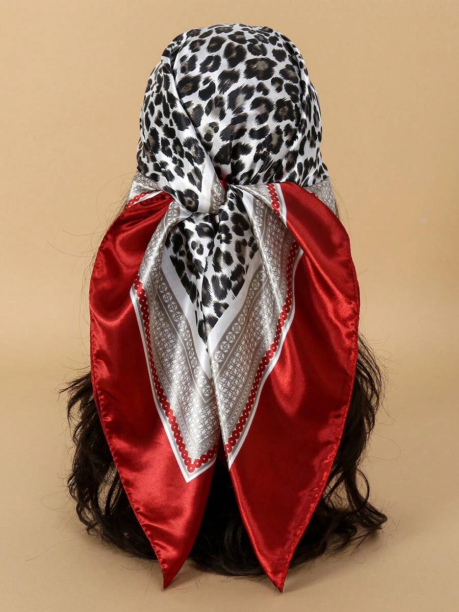 1pc Vintage Red Leopard Print Bandana Scarf For Women, Suitable For ...