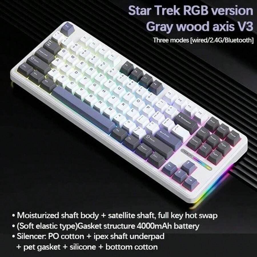 AULA AULA F87pro Gaming Keyboard DIY RGB Backlit 87 Key Wireless ...