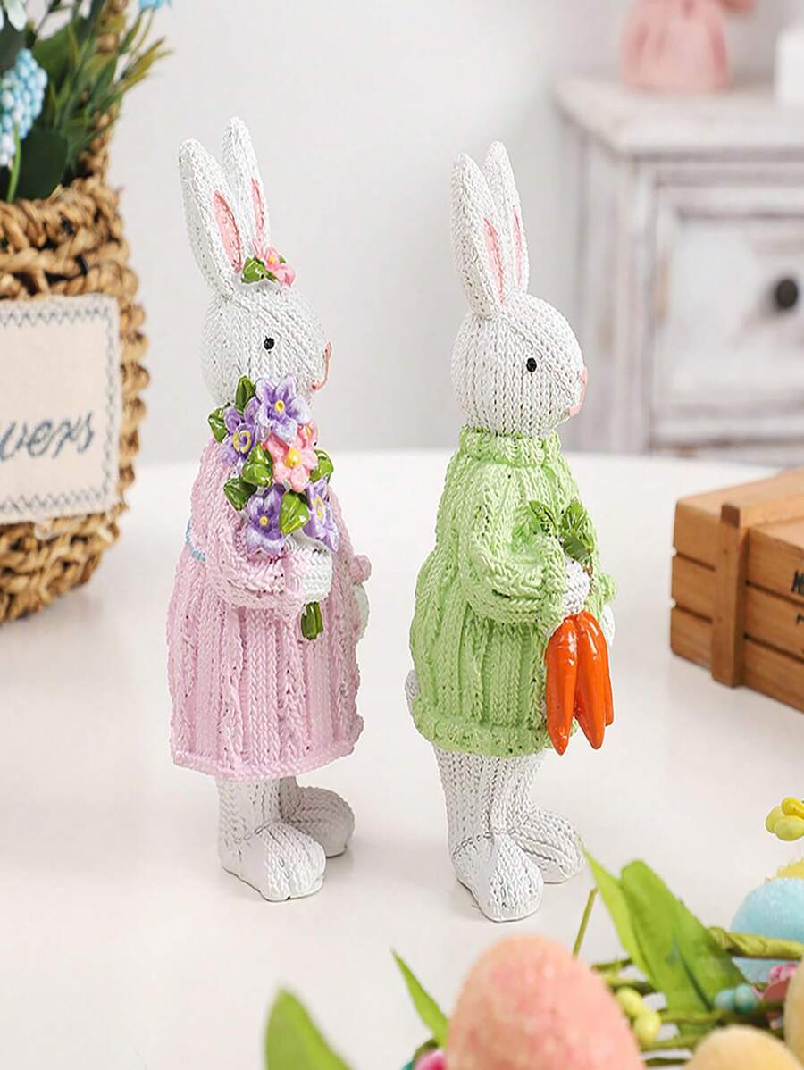 1pc Resin Bunny Statue Easter Bunny Figurines,5.9in H Easter Bunny With ...