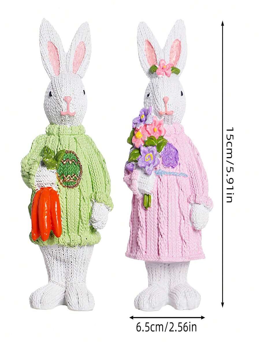 1pc Resin Bunny Statue Easter Bunny Figurines,5.9in H Easter Bunny With ...