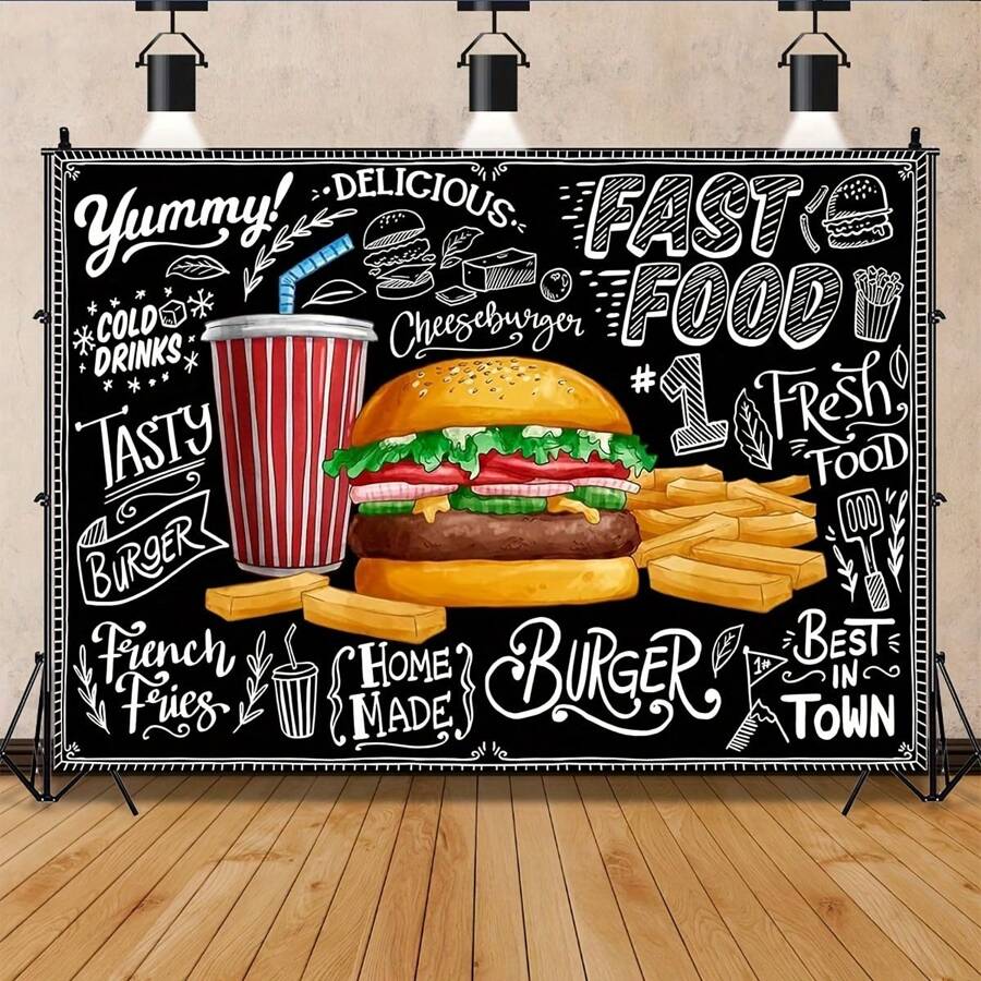 Fast Food Photography Background - Hamburger And French Fry Themed ...