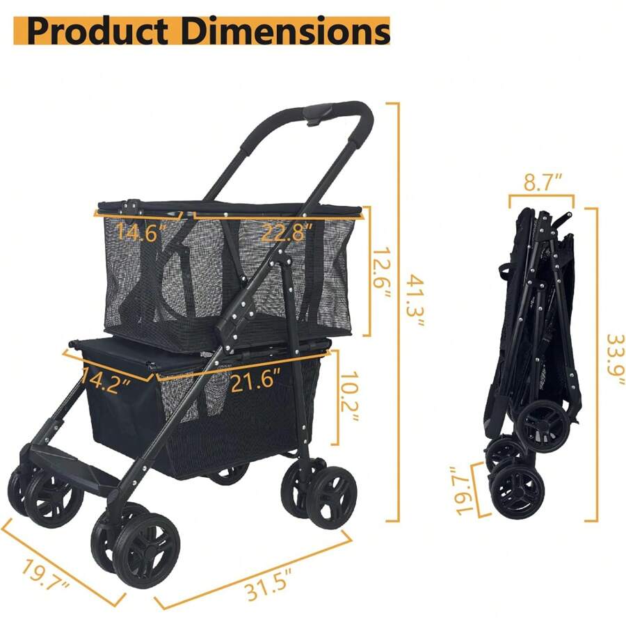Newly Upgraded Portable Shopping Cart, 80 Lbs Stroller Foldable ...