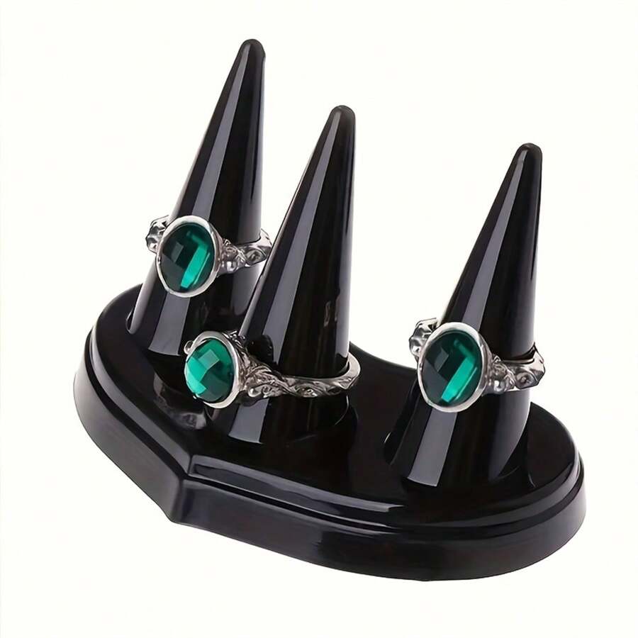 1pc Heart-Shaped Black Plastic Ring Stand, Unique 3D Cone Jewelry ...