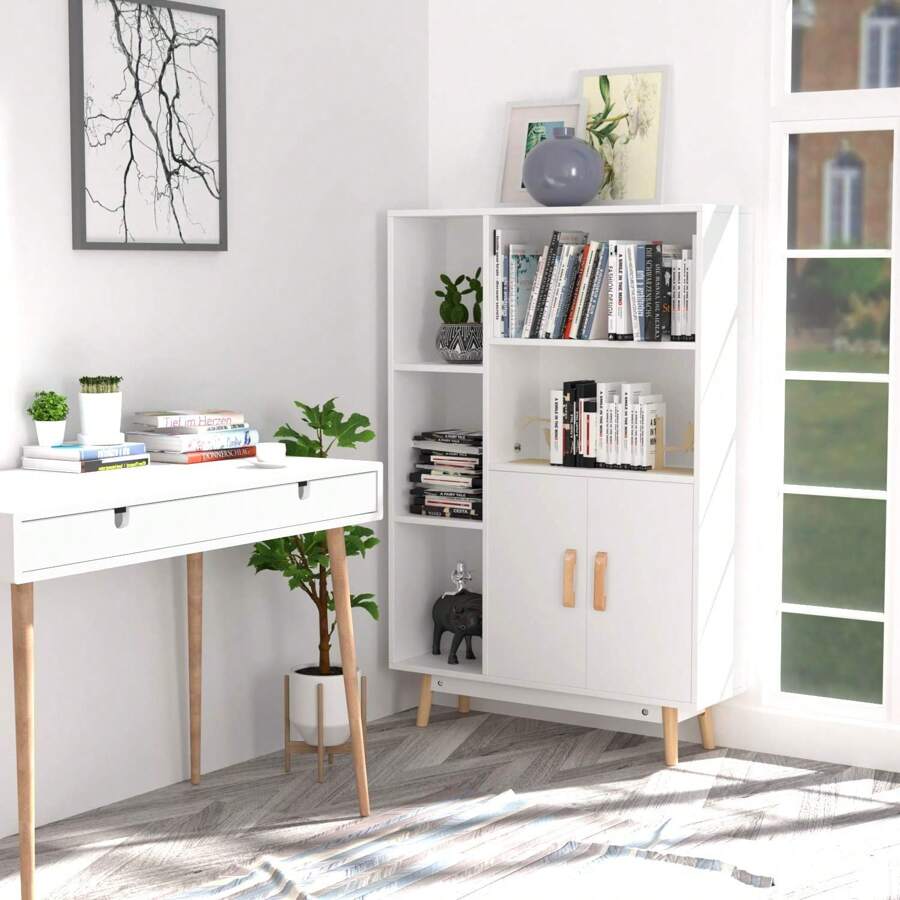Homfa 5 Cube Bookcase With Door, Open Shelves Free Standing Storage ...