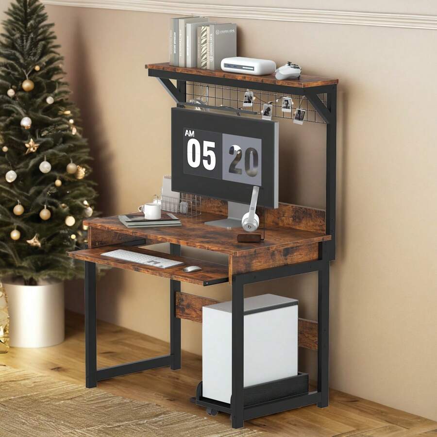 Small Computer Desk With Keyboard Tray Mobile Home Office Desk PC ...