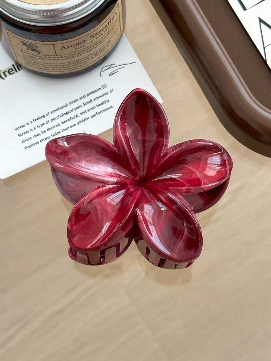 1pc Women's Elegant Red Hibiscus Flower Hair Claw, Versatile Solid ...