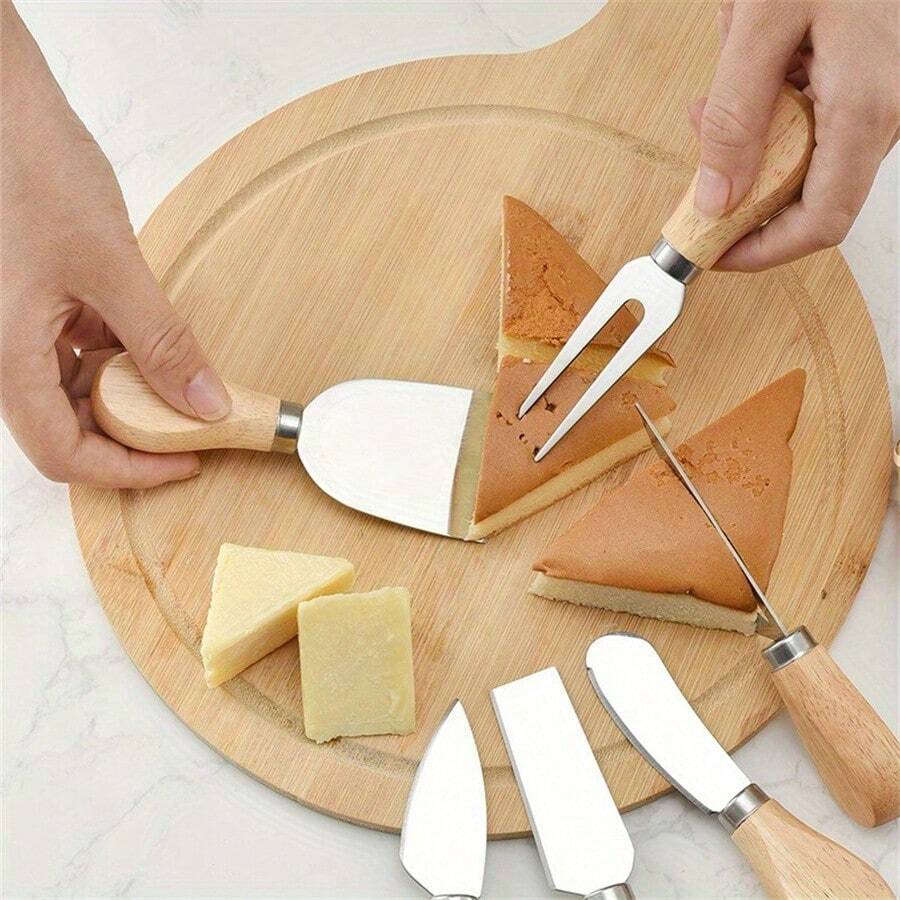 4pcs Stainless Steel Cheese Knife Set With Oak Handles, Cheese Pizza ...