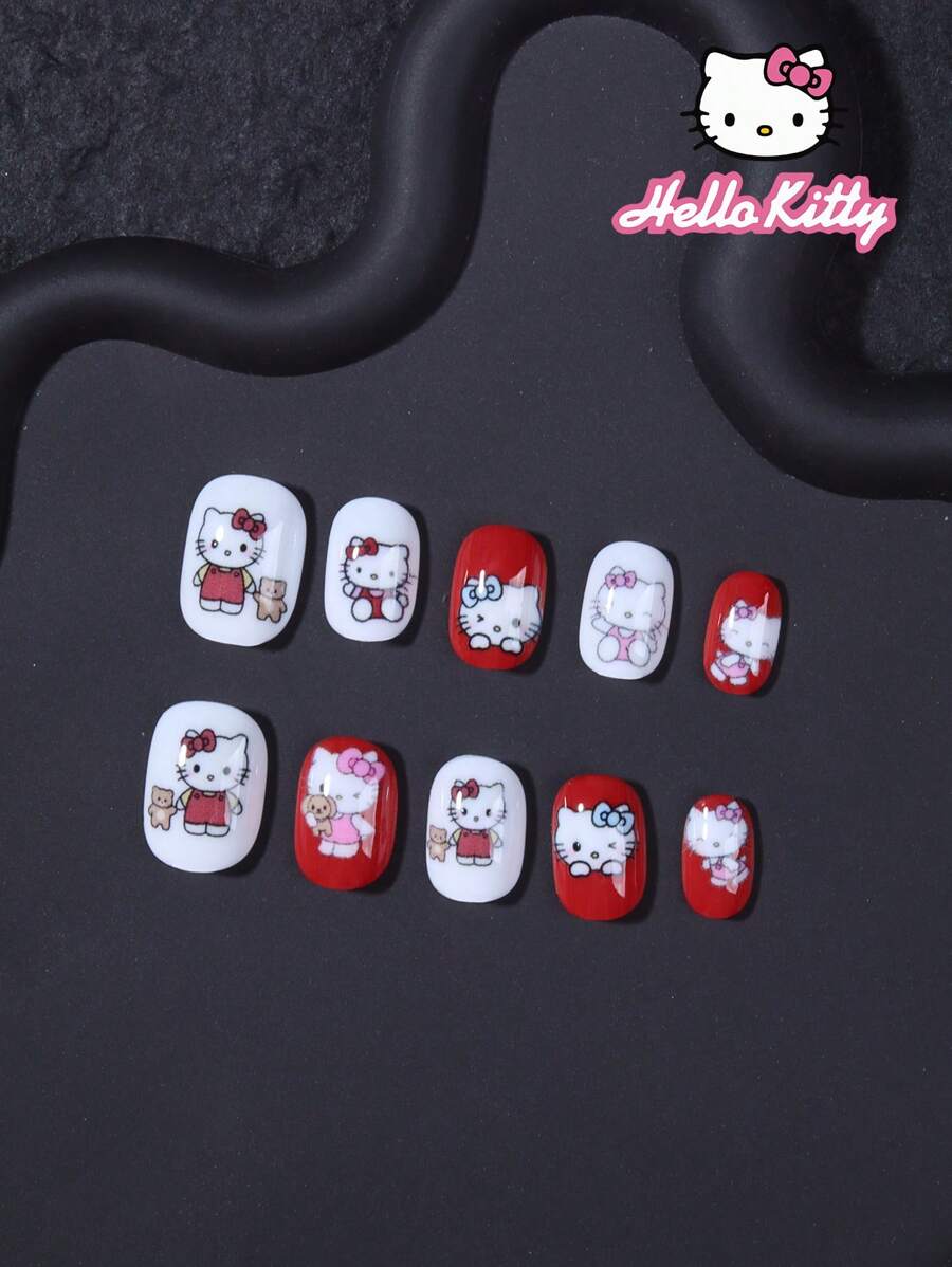 Sanrio Sanrio Hello Kitty 24pcs Short Square Nail Sanrio Tip Press On ...