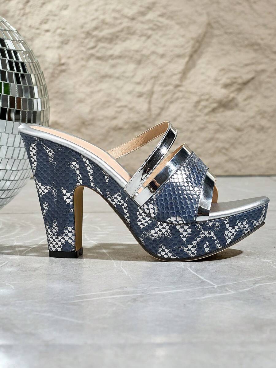 Women's Thick Heel Glitter Sandals, Shiny Sequin High Heels For ...
