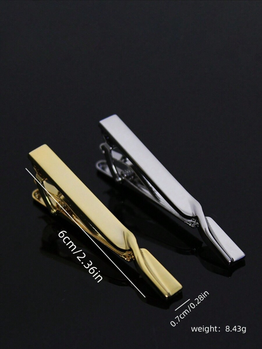 2pcs Metal Tie Clips For Men Minimalist Smooth Silver And Gold Formal