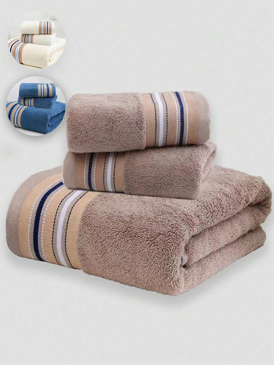 3pcs Bamboo Fiber Wide Stripe Super Soft Absorbent Towels, Home Decor, Bathroom Accessories ...