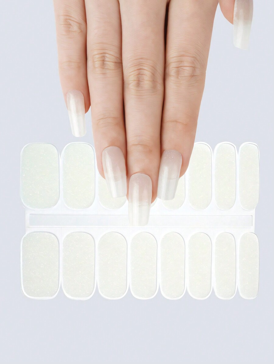 1 Box Natural-Looking UV Gel Nail Stickers, White High Gloss Semi-Cured ...