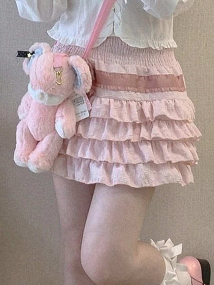 Women's Lolita Mini Skirts Cute High Waist Side Bow Layered Ruffle Hem ...