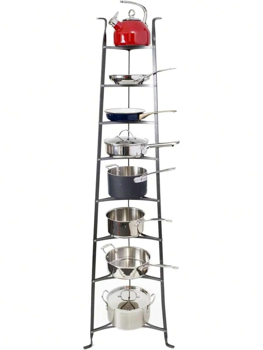 8-Tier Cookware Stand, Free Standing Pot Rack, Hammered Steel ...