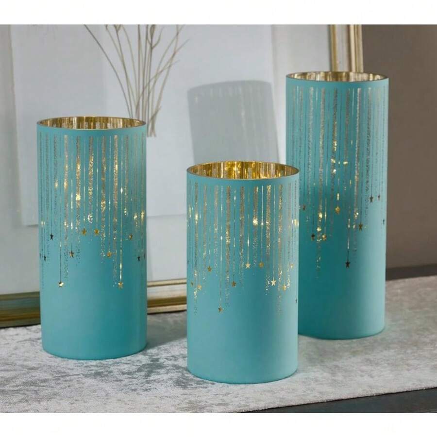 Set Of 3 Illuminated Starry Night Hurricanes By Valerie | SHEIN USA
