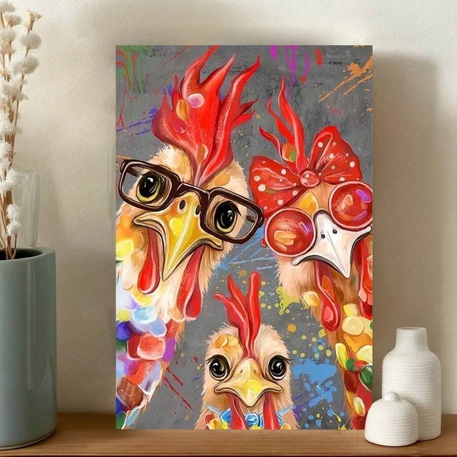 Rooster Canvas Wall Art Painting Chicken Family Rooster Hen Picture Art ...