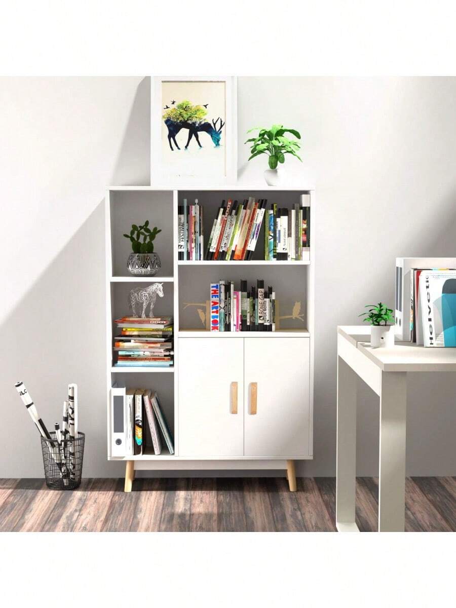 Homfa 5 Cube Bookcase With Door, Open Shelves Free Standing Storage ...