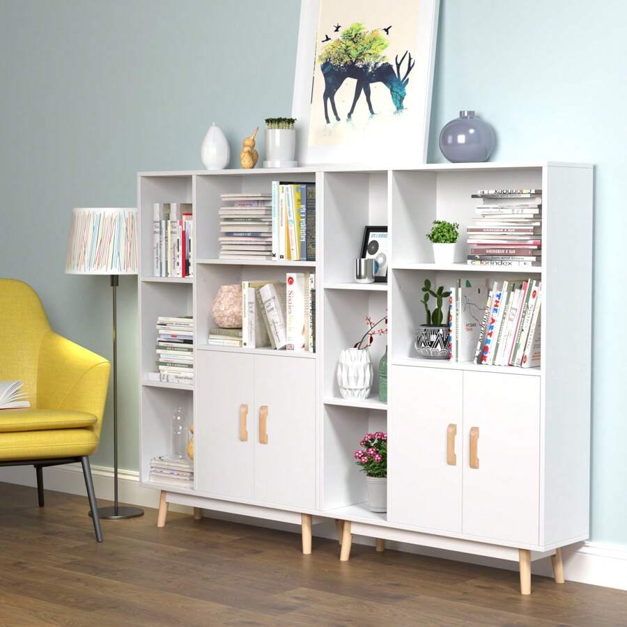 Homfa 5 Cube Bookcase With Door, Open Shelves Free Standing Storage ...