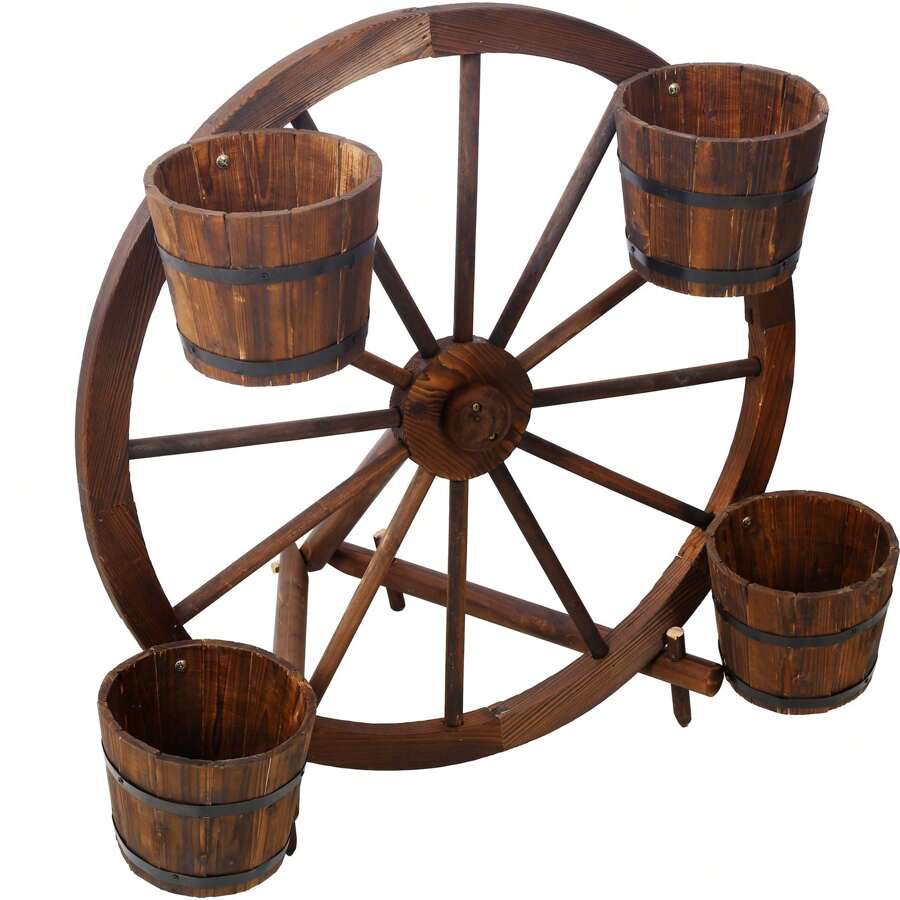 Wood Wagon Wheel Barrel Planter,Wagon Wheel Barrel Planter Display ...