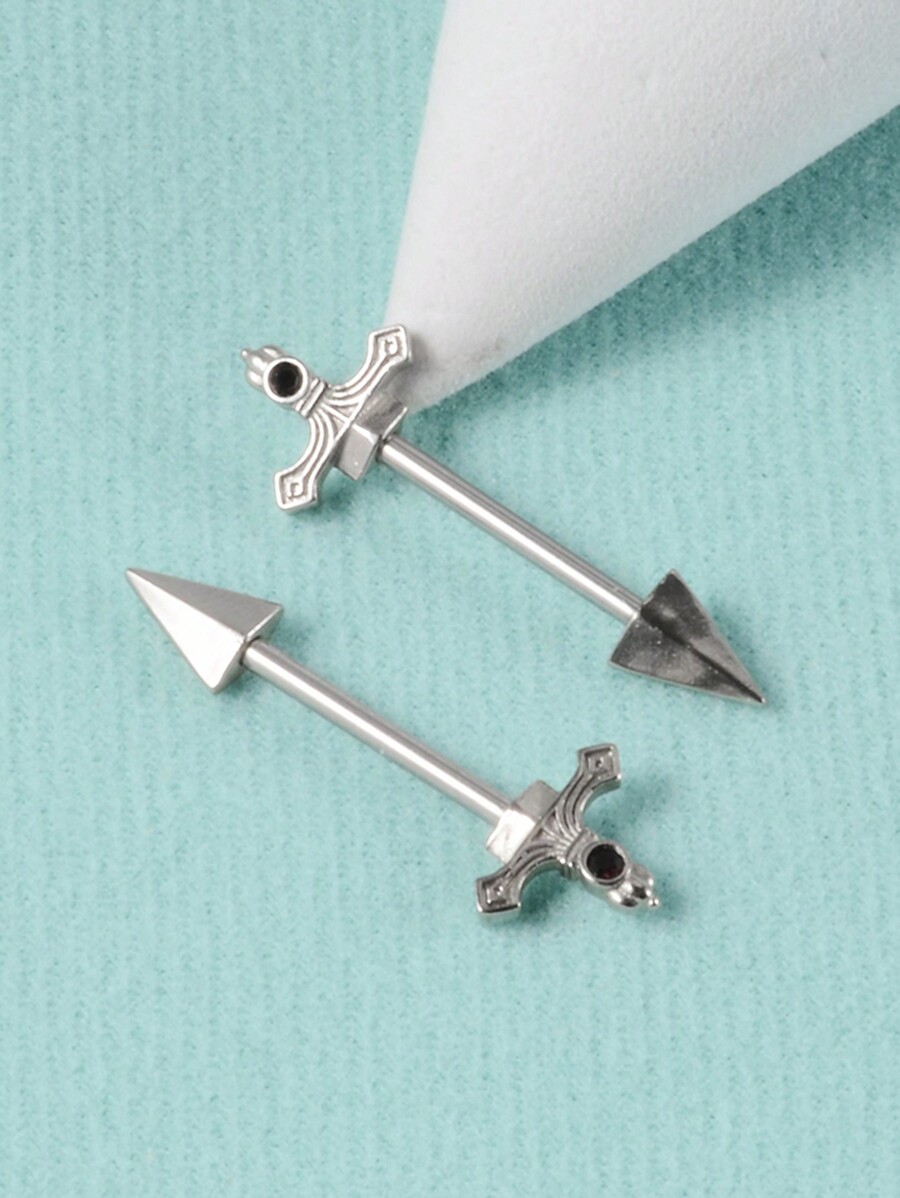 1Pair Sword Cross Nipple Piercings Barbell Surgical Steel Crystal ...