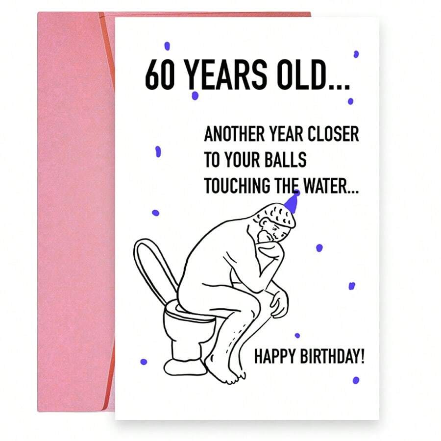 1pc Funny 60th Birthday Greeting Card With Envelope, 4 Color Envelope Options, Humorous Card For ...