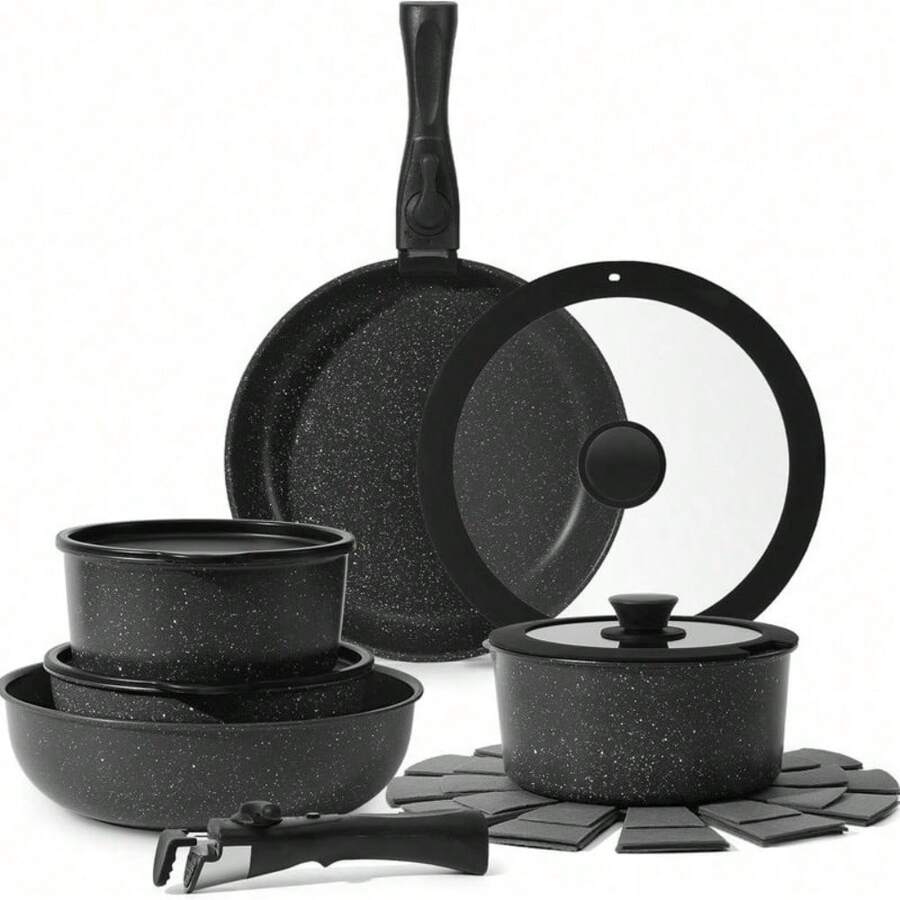 SODAY 15pcs Pots And Pans Set Non Stick, Cookware Sets With Detachable ...